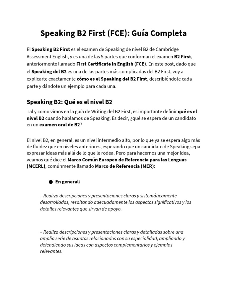 Speaking B2 First (FCE) - Guía Completa | PDF