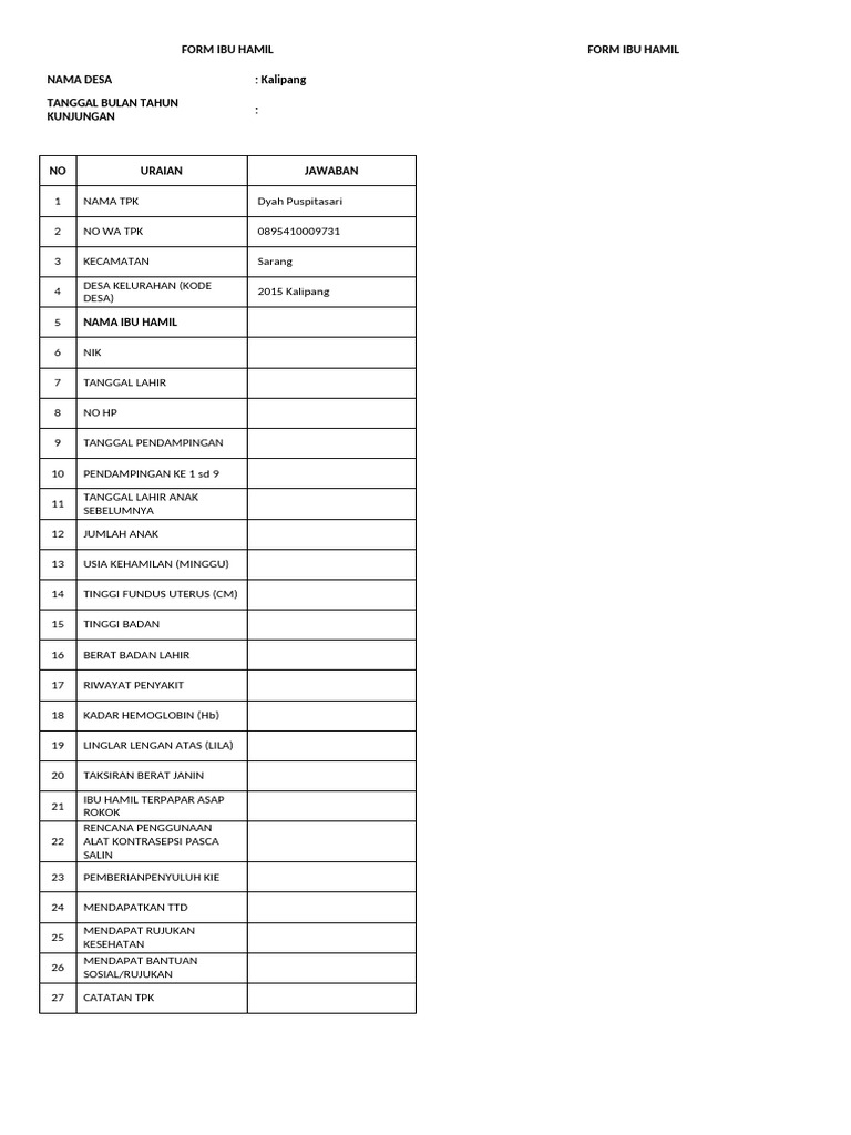 Form Ibu Hamil | PDF