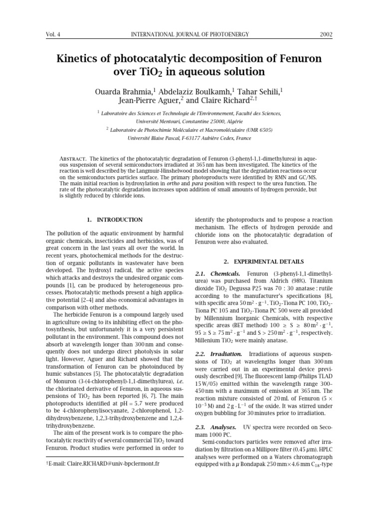 Photocatalytic Degradation of Fenuron | PDF | Hydrogen Peroxide ...