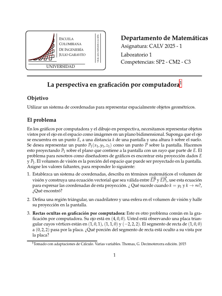 Lab1 CALV | PDF | Perspectiva (Gráfica) | Sistema coordinado