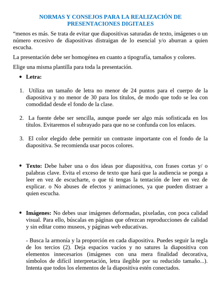 Normas y Consejos para La Realización de Presentaciones Digitales | PDF