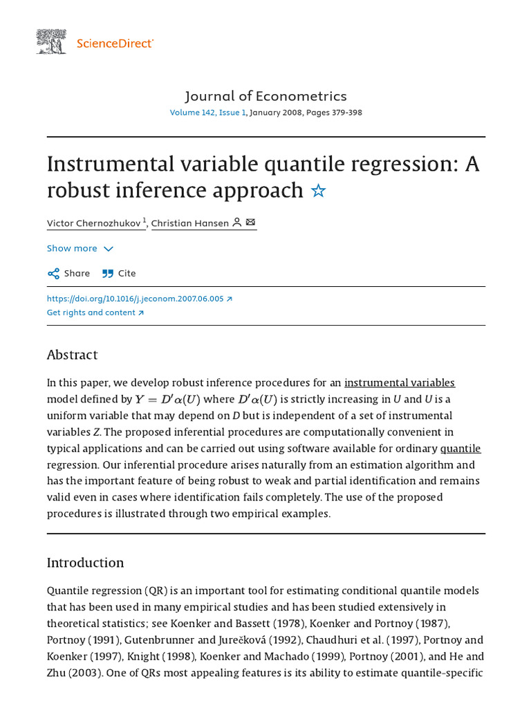 Instrumental Variable Quantile Regression_ a Robust Inference Approach ... Instrumental Variable Quantile Regression_ a Robust Inference Approach ...