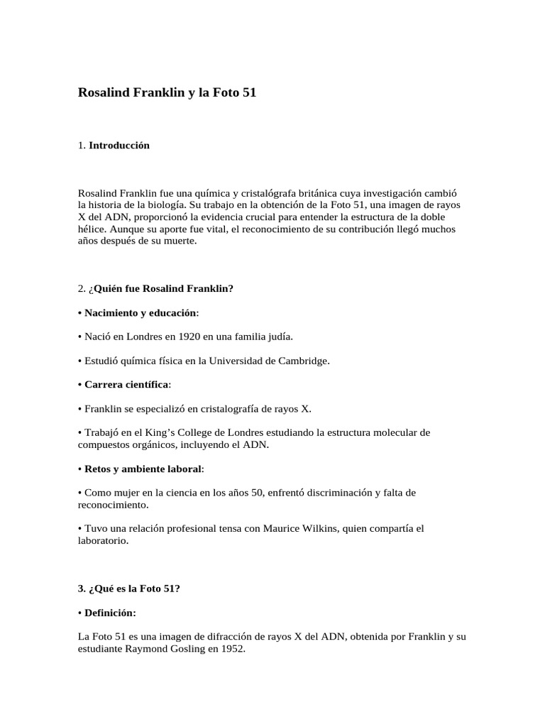 Rosalind Franklin y la Foto 51 del ADN | PDF | James Watson | Francis Crick
