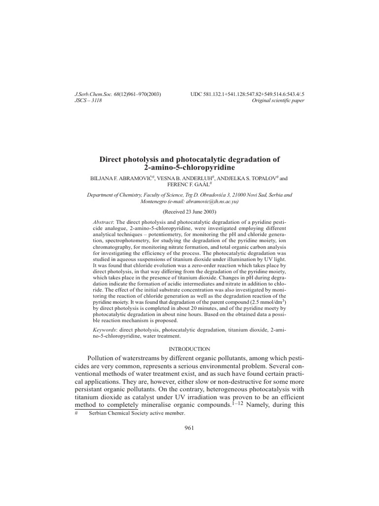 Direct photolysis and photocatalytic degradation of | PDF | Chemistry ...