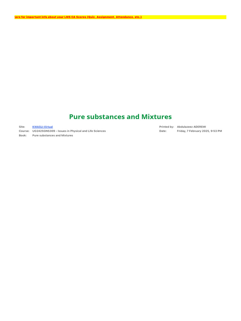 Pure substances and Mixtures | PDF | Mixture | Chemical Substances