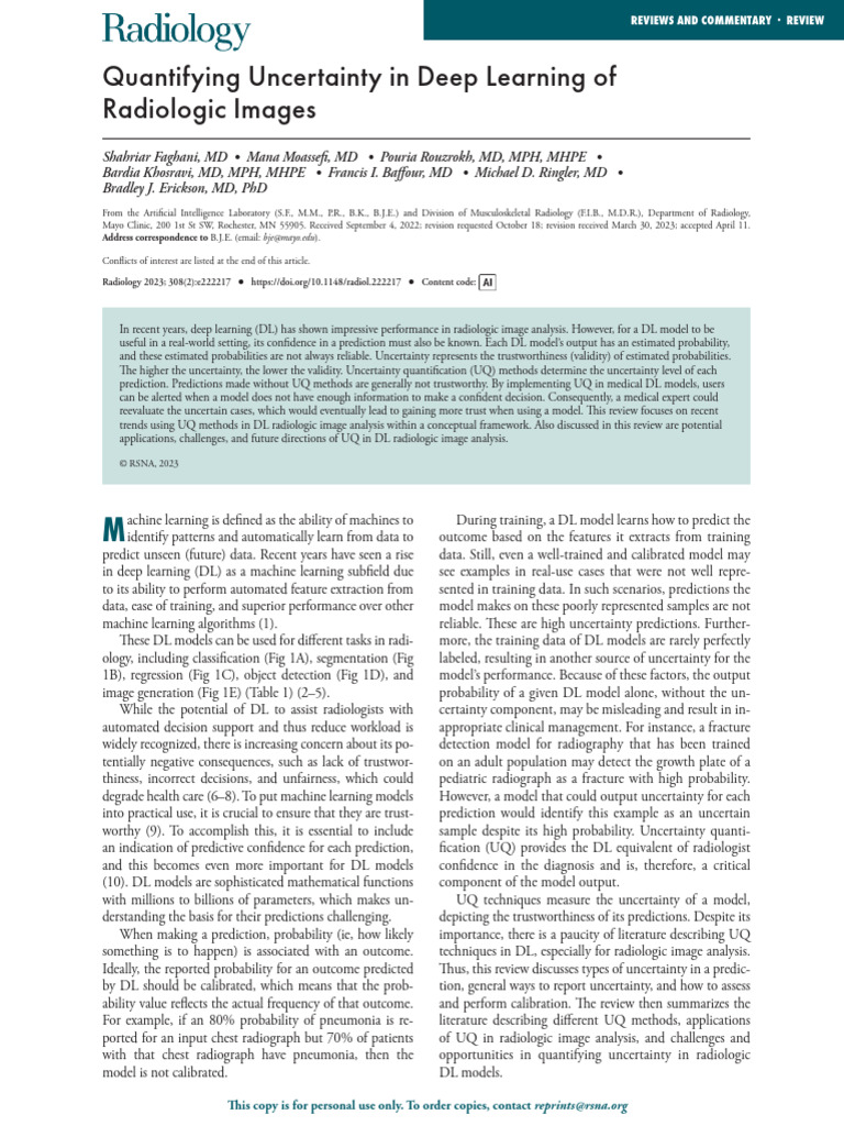 Quantifying Uncertainty in Deep Learning of Radiologic Images | PDF ...
