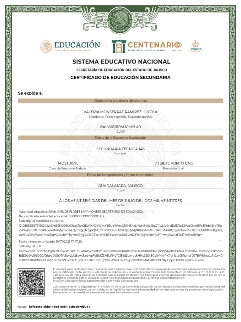 Certificado Ramirez Loyola Valeria Monserrat | PDF