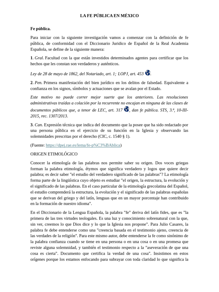 Fe Pública Notarial en México: Definición y Clases | PDF | Fe | Mediación