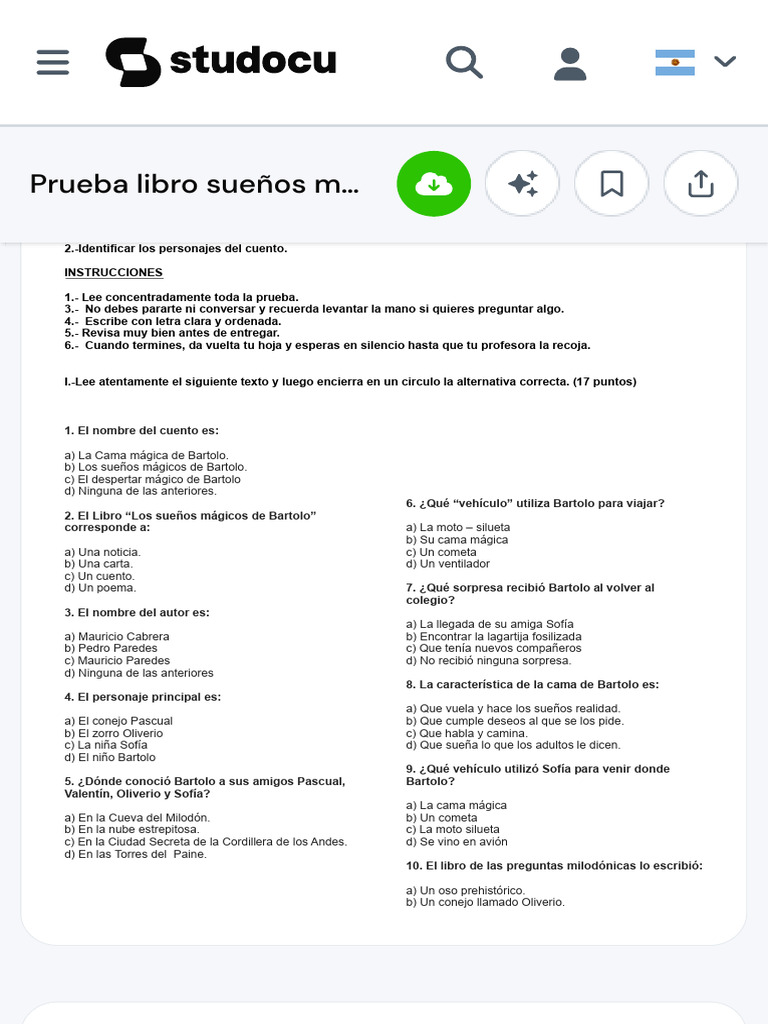 Prueba Libro Sueños Magicos de Bartolo - PRUEBA DE LECTURA DOMICILIADA ...