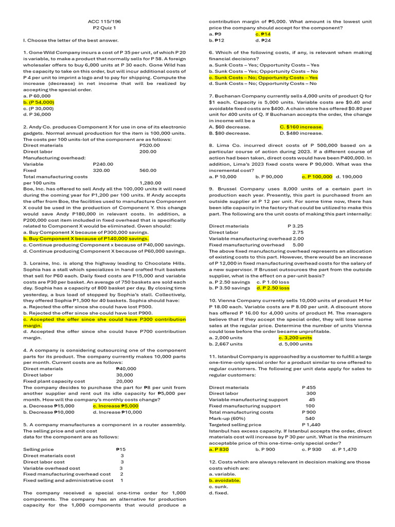 Mansci P2Q1 | PDF | Opportunity Cost | Cost