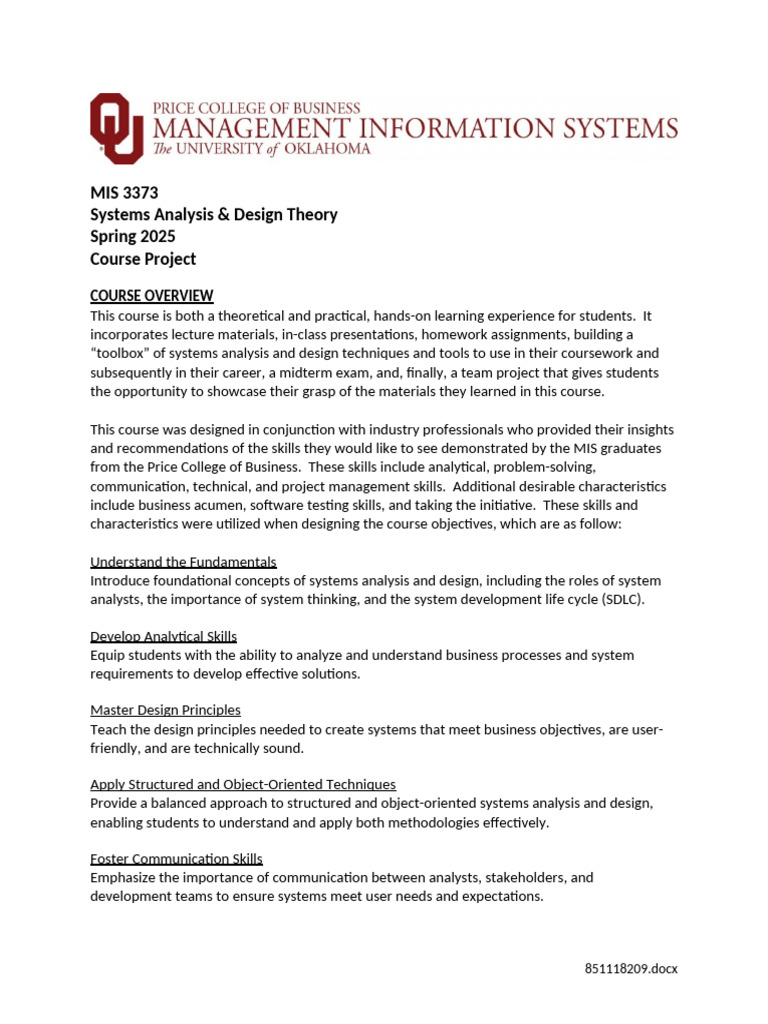 MIS 3373 Systems Analysis & Design Theory - Course Project | PDF ...