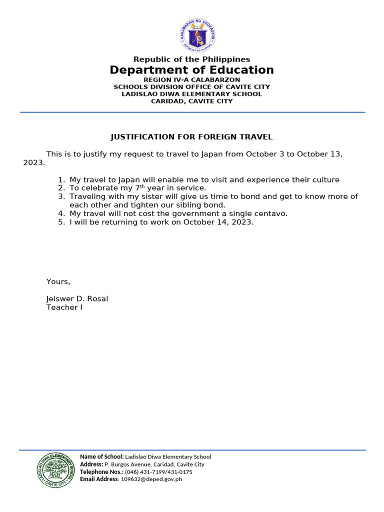 Justification for Japan Travel Request | PDF