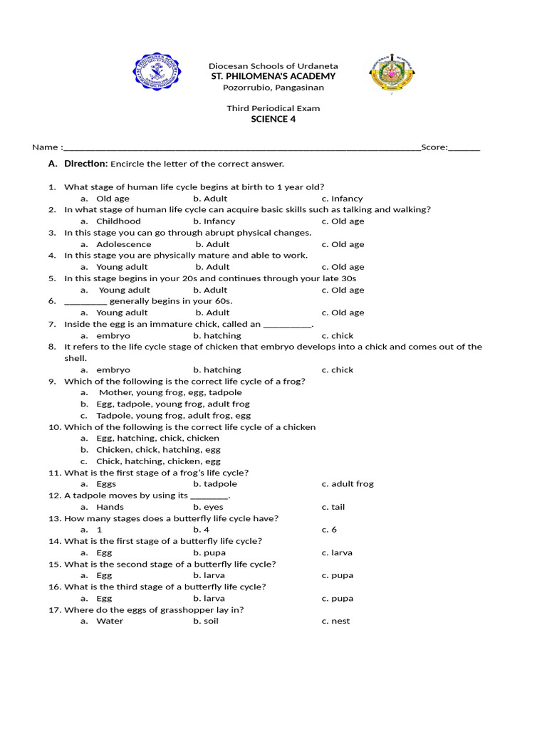 Science 4 3rd Prelim Exam | PDF | Chicken | Frog