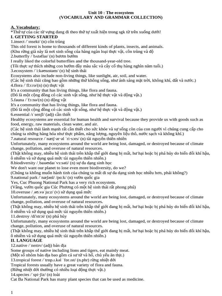 Đề 3 - Unit 10- Vocab + Grammar - Key | PDF