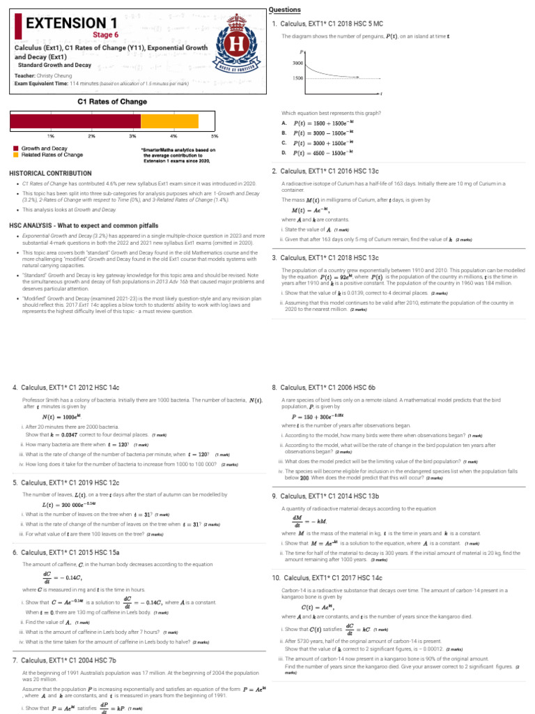 SMaths Ex1-11 C1 Standard Growth and Decay | PDF | Radioactive Decay | Mathematics