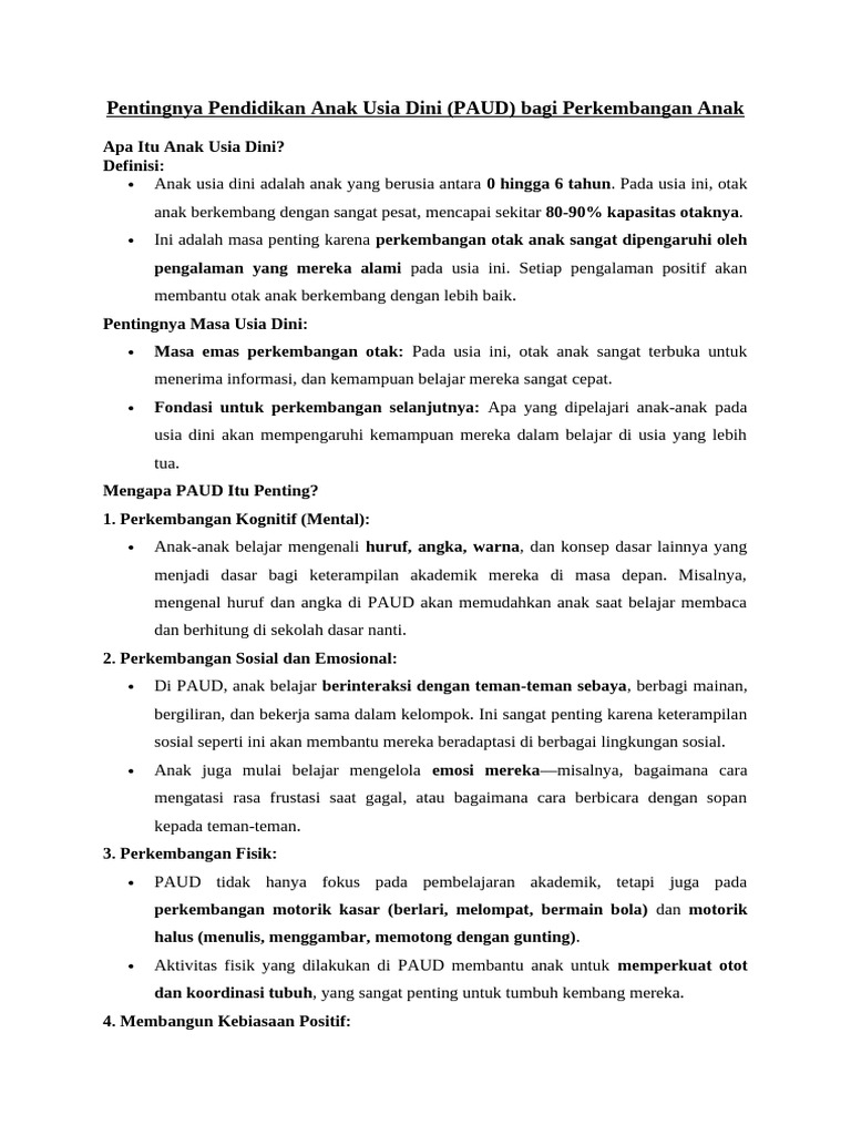 Pentingnya Pendidikan Anak Usia Dini | PDF