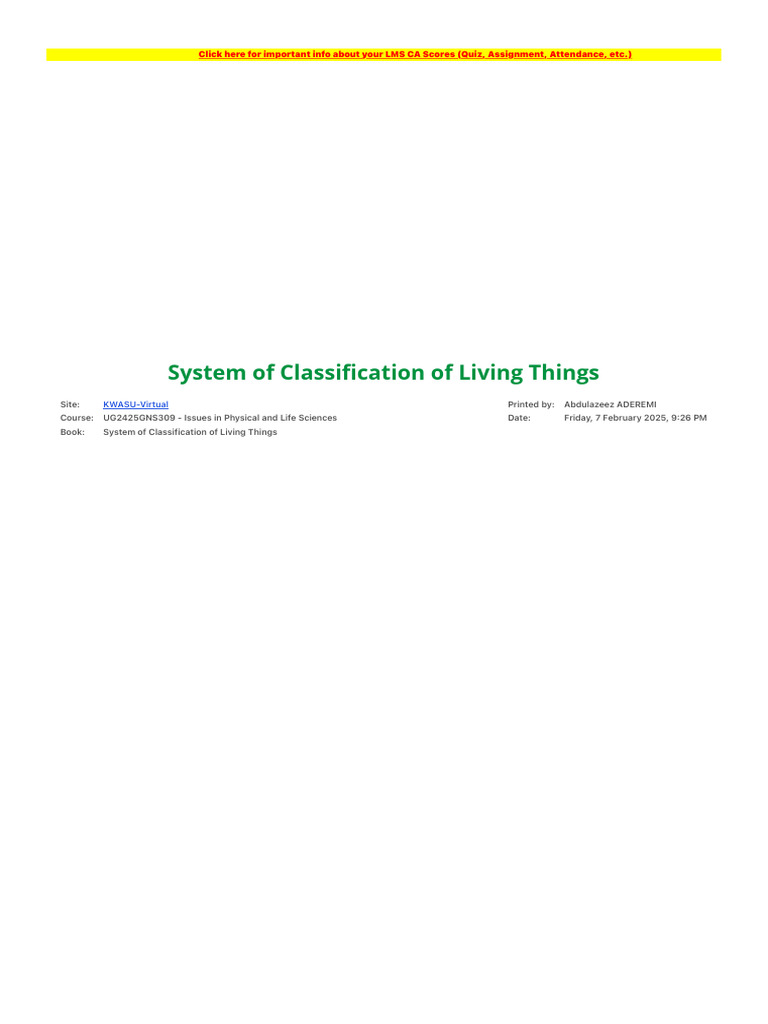 System of Classification of Living Things | PDF | Genus | Species