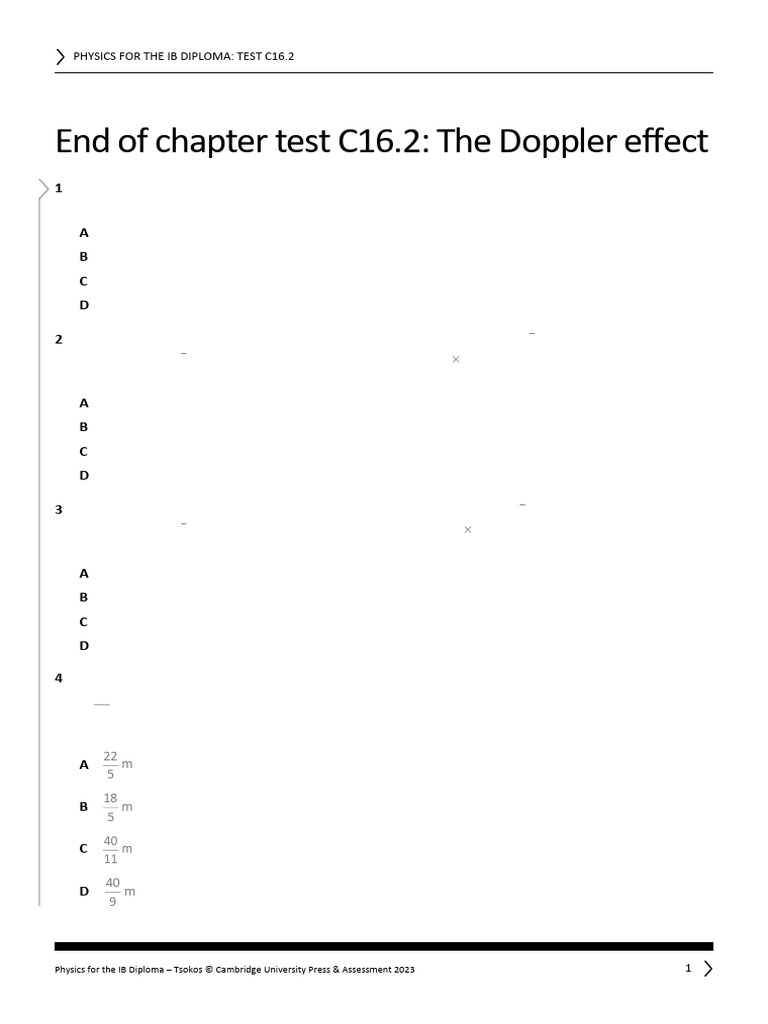 Quiz C16.2 The Dopper Effect HL | PDF | Doppler Effect | Physical ...