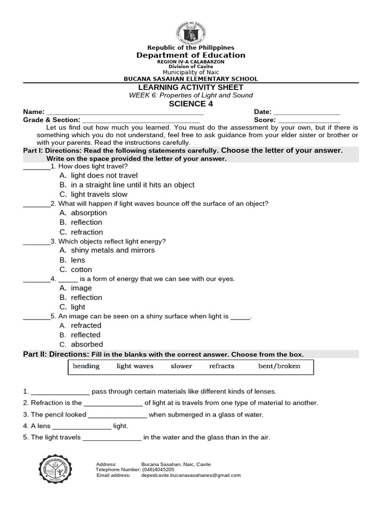 Activity Sheet in Sci4 MAPEH4 Week 6 | PDF