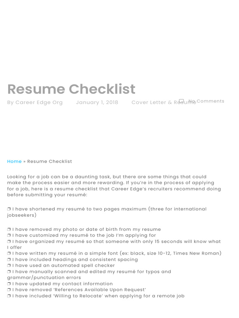 Resume Checklist - Career Edge | PDF | Résumé