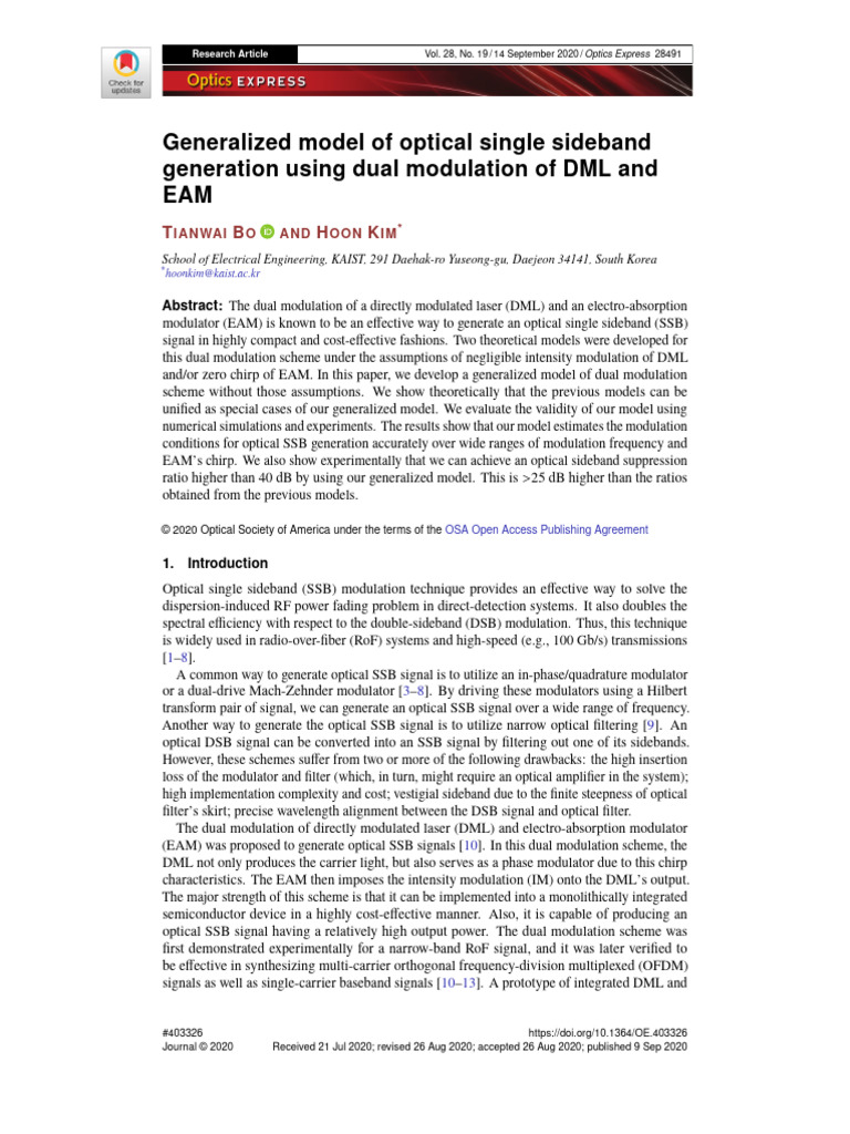 Generalized Model of Optical Single Sideband Generation Using Dual ...