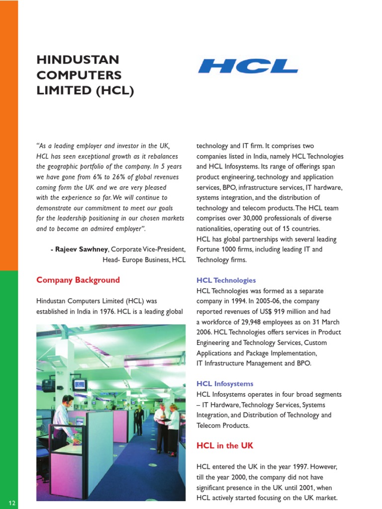 Hindustan Computers Limited (HCL) : Company Background | PDF | Business ...