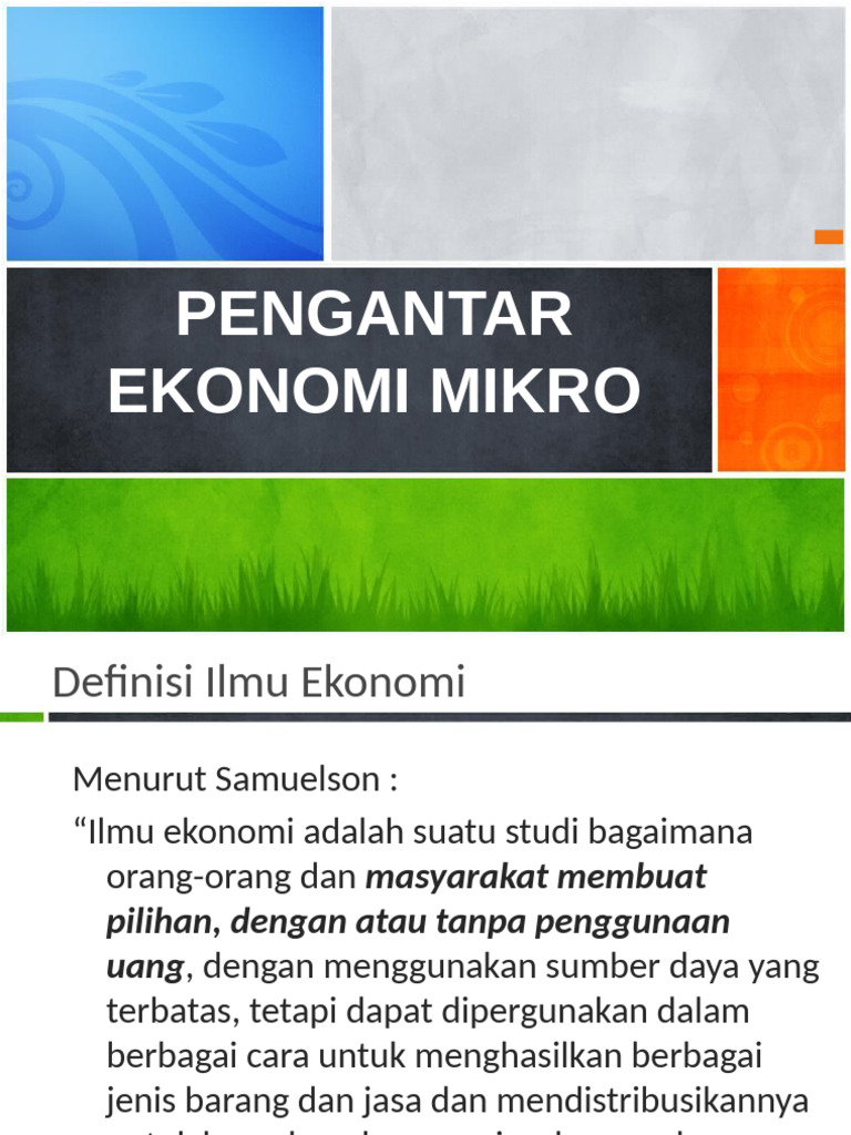 PENGANTAR EKONOMI MIKRO (Pertemuan 1) | PDF