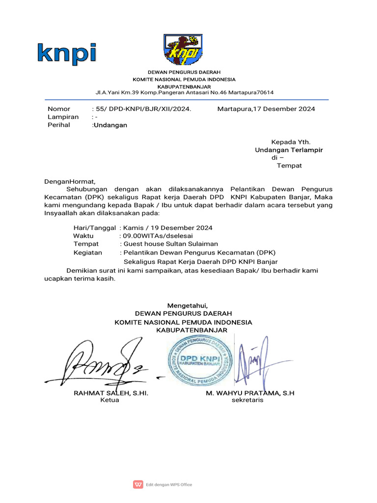 Undangan Rakerda Knpi Okp | PDF