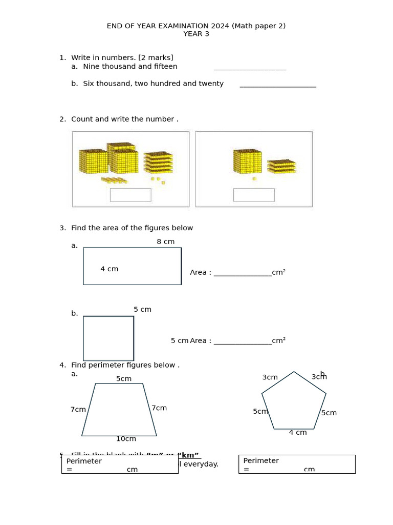 end of year math Y3 paper 2 | PDF