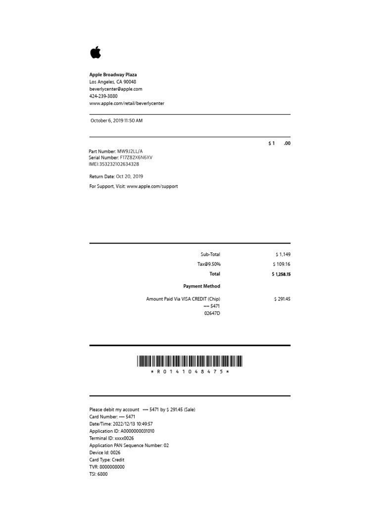 iPhone 11 Pro Purchase Receipt | PDF
