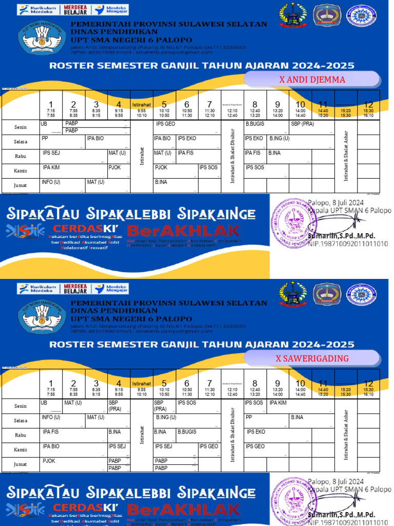 Roster Kelas - Revisi 10 | PDF