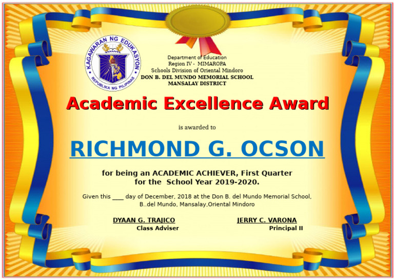 Certificate of Academic Excellence | PDF