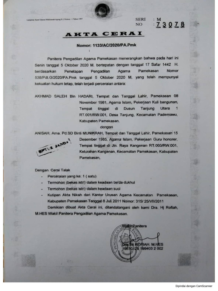 Akte Cerai Anisah | PDF