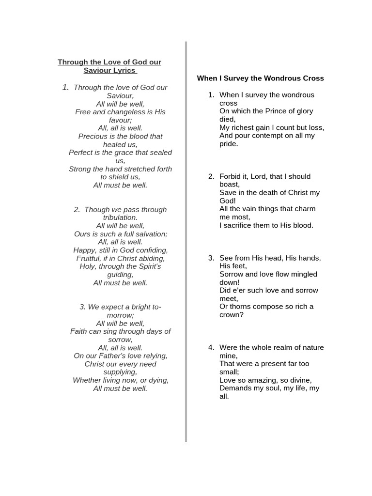 Hymn Lyrics: Love of God & Wondrous Cross | PDF