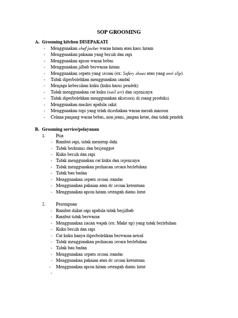 Sop Grooming | PDF