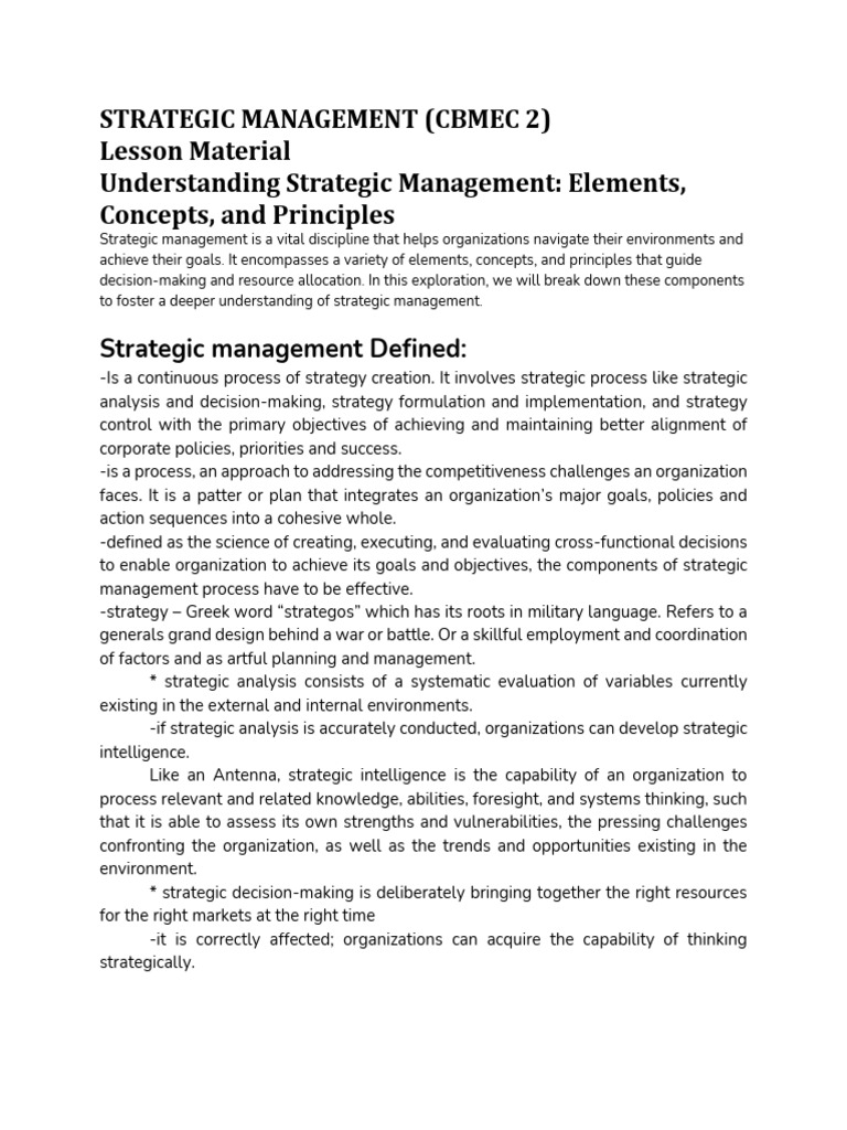 Lesson 1 Understanding Strategic Management 1 | PDF | Strategic Management | Business Economics