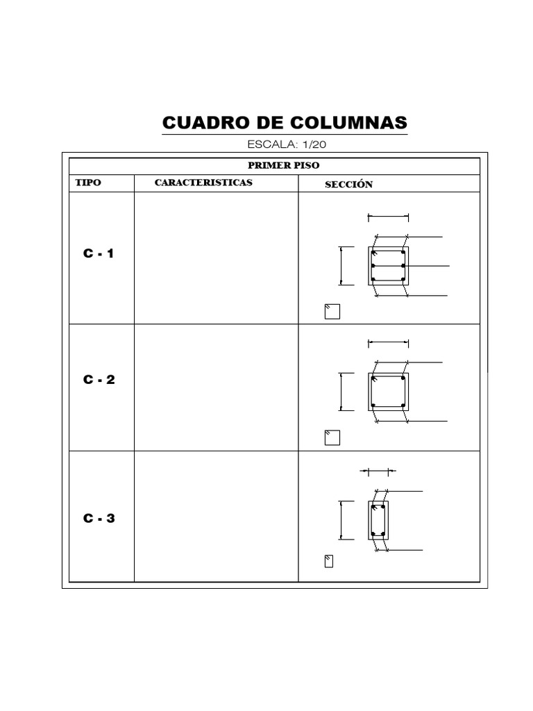 Cuadro de Columnas: Caracteristicas Tipo Sección Primer Piso | PDF