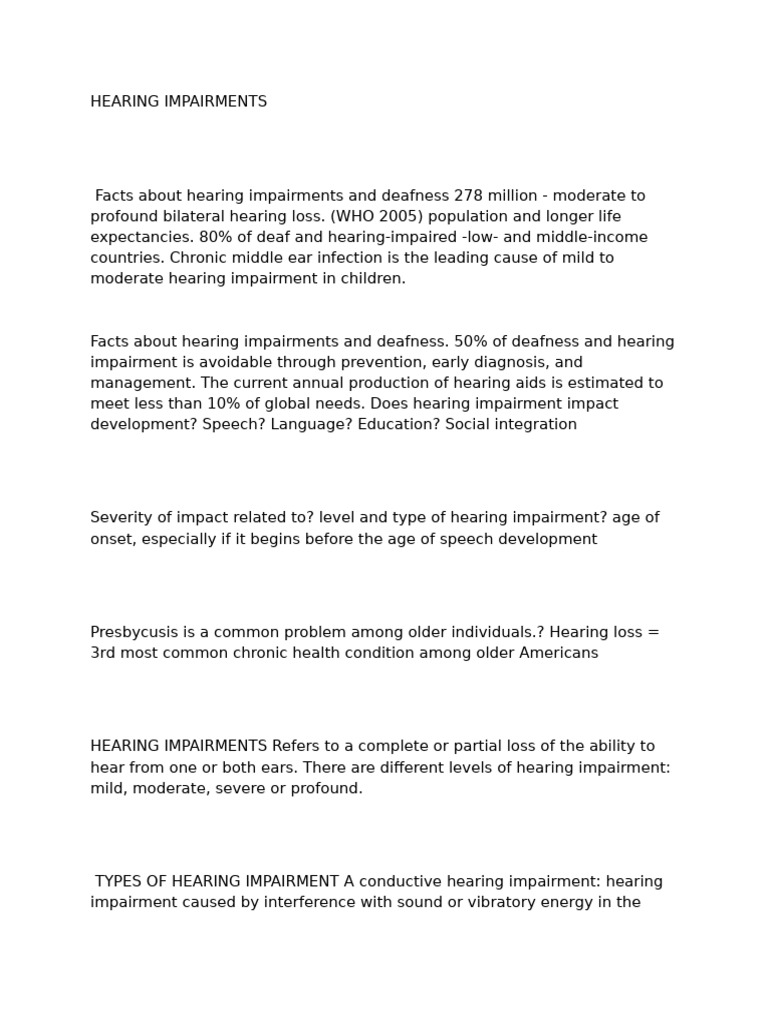 HEARING IMPAIRMENTS | PDF | Hearing | Hearing Loss
