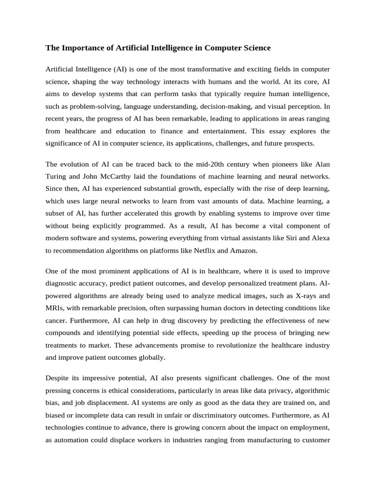 The Importance of Artificial Intelligence in Computer Science | PDF ...