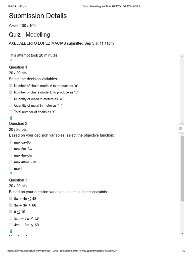 Quiz - Modelling - AXEL ALBERTO LOPEZ MACIAS | PDF