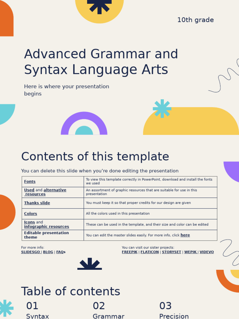 Advanced Grammar and Syntax - Language Arts - 10th Grade by Slidesgo ...