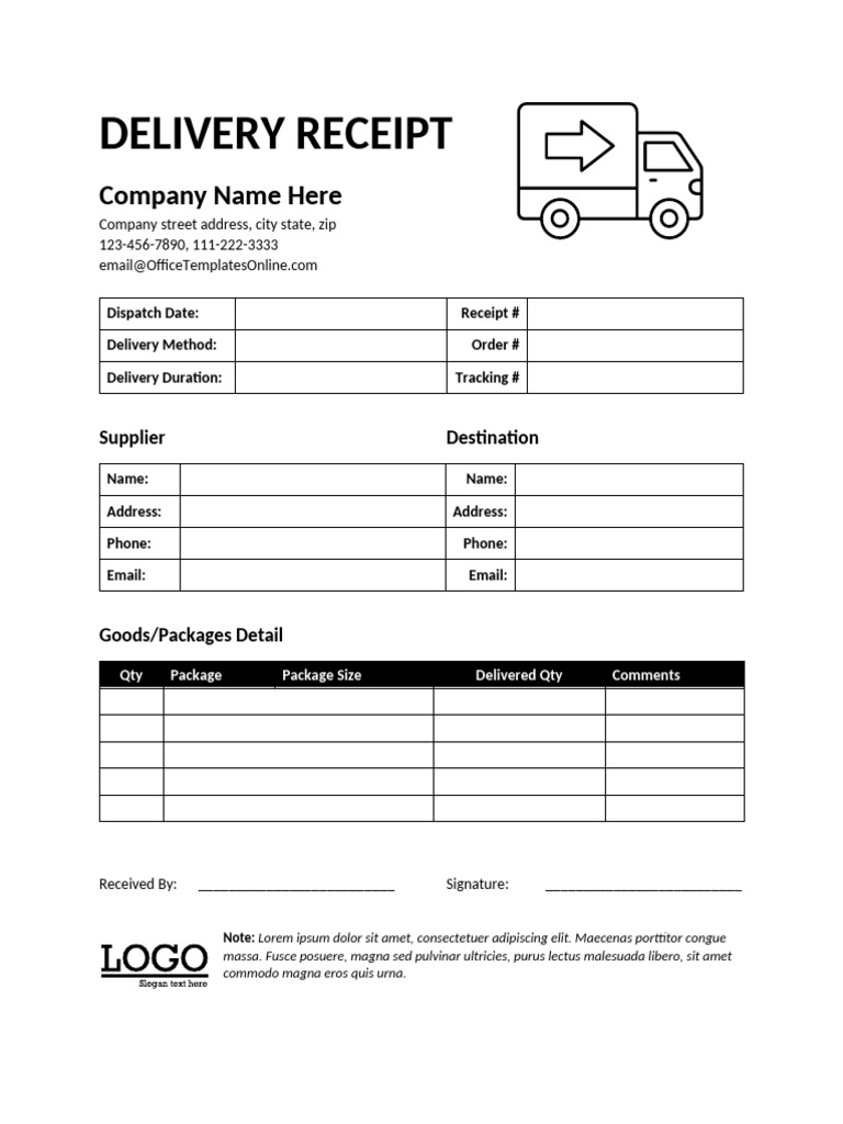 Delivery Receipt Template | PDF