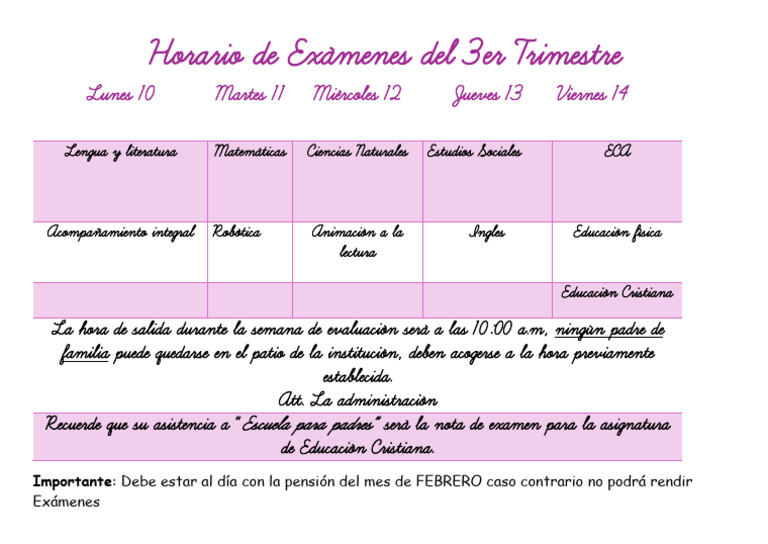 Horario de EXAMENES 3T | PDF