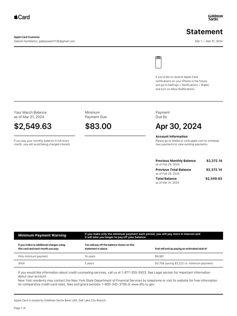 Apple Card Statement - March 2024 | PDF | Credit Card | Interest