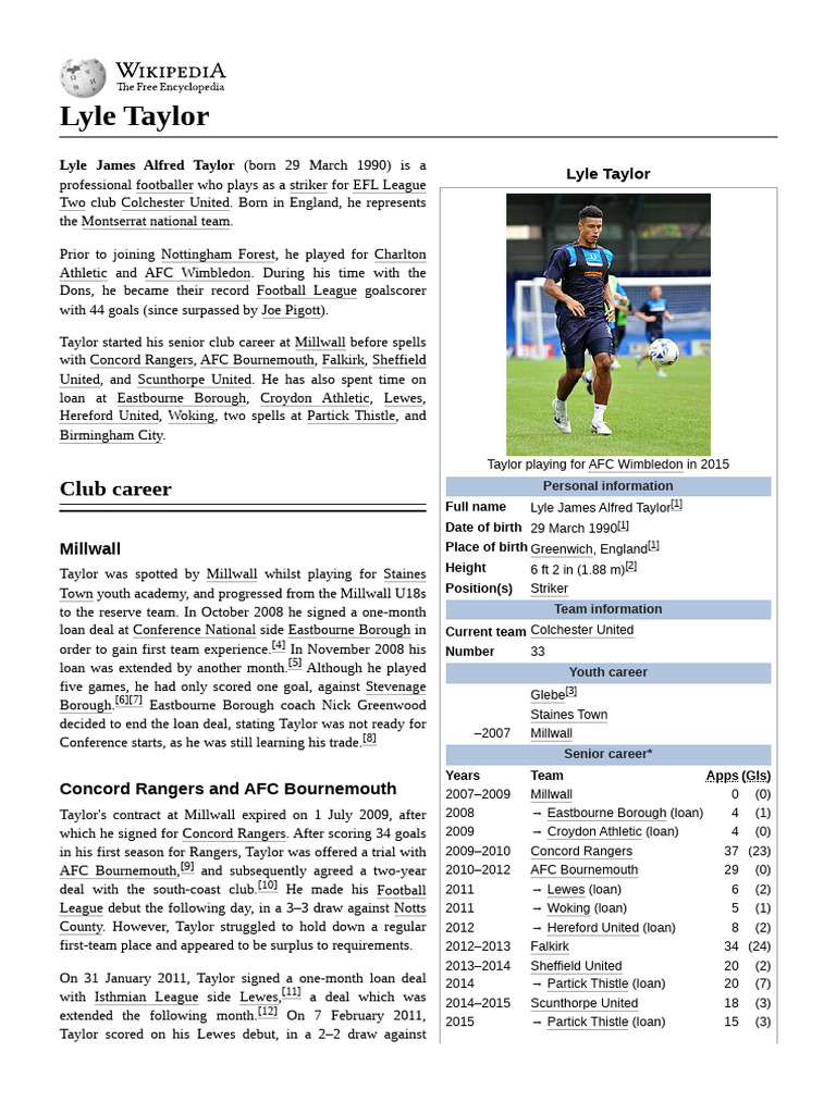 Lyle_Taylor | PDF | Premier League Clubs | Association Football Competitions