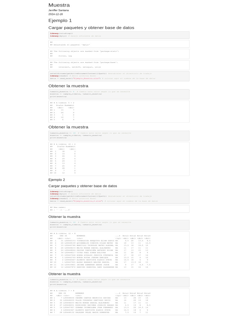 Muestras de Datos con R y dplyr | PDF