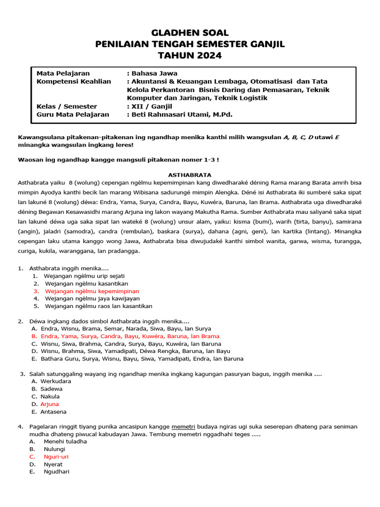 Gladhen Soal Pts Ganjil Kelas Xii | PDF