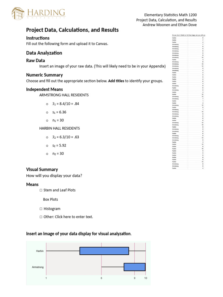 Project Data, Calculations and Results | PDF | Statistical Inference ...