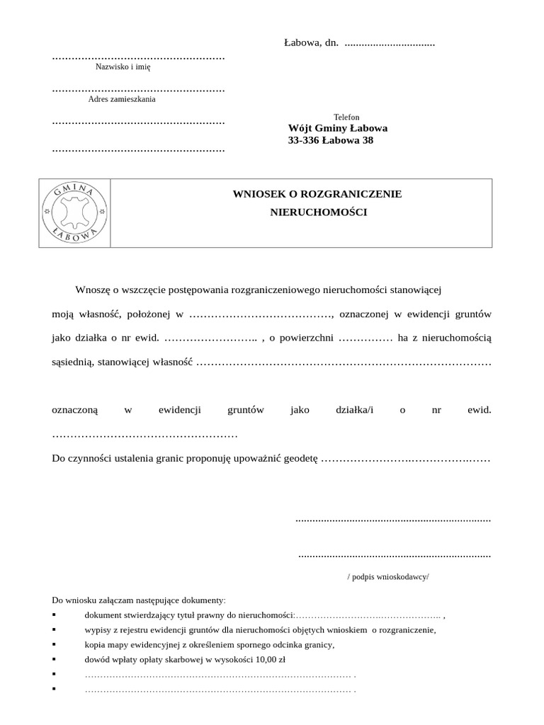Wniosek o Rozgraniczenie Nieruchomosci. | PDF