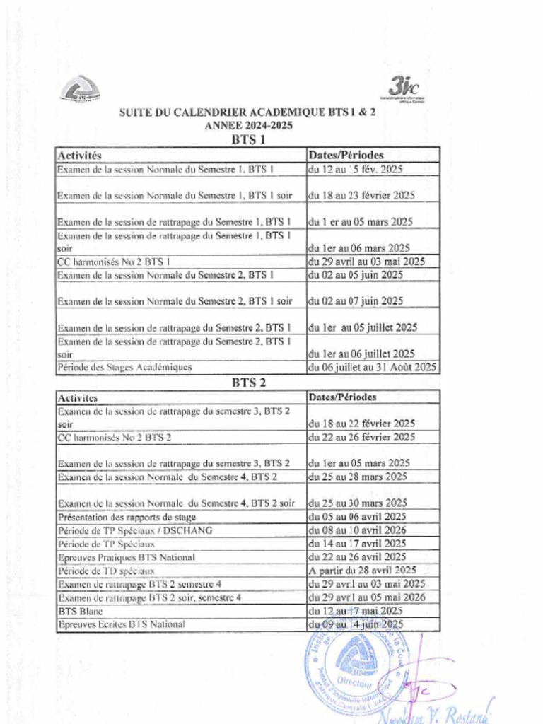 Suite Du Calendrier Academique BTS 1&2 | PDF